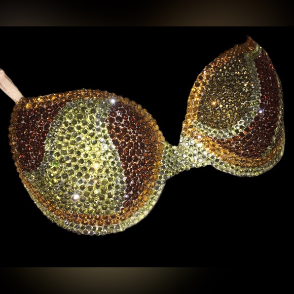 Intimates & Sleepwear | Crystal Rhinestone Gold Swirls Glam Bling Bra ...